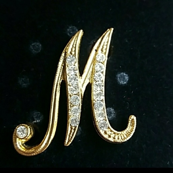Vintage | Jewelry | Vintage Gold Letter M Pin W Crystals | Poshmark
